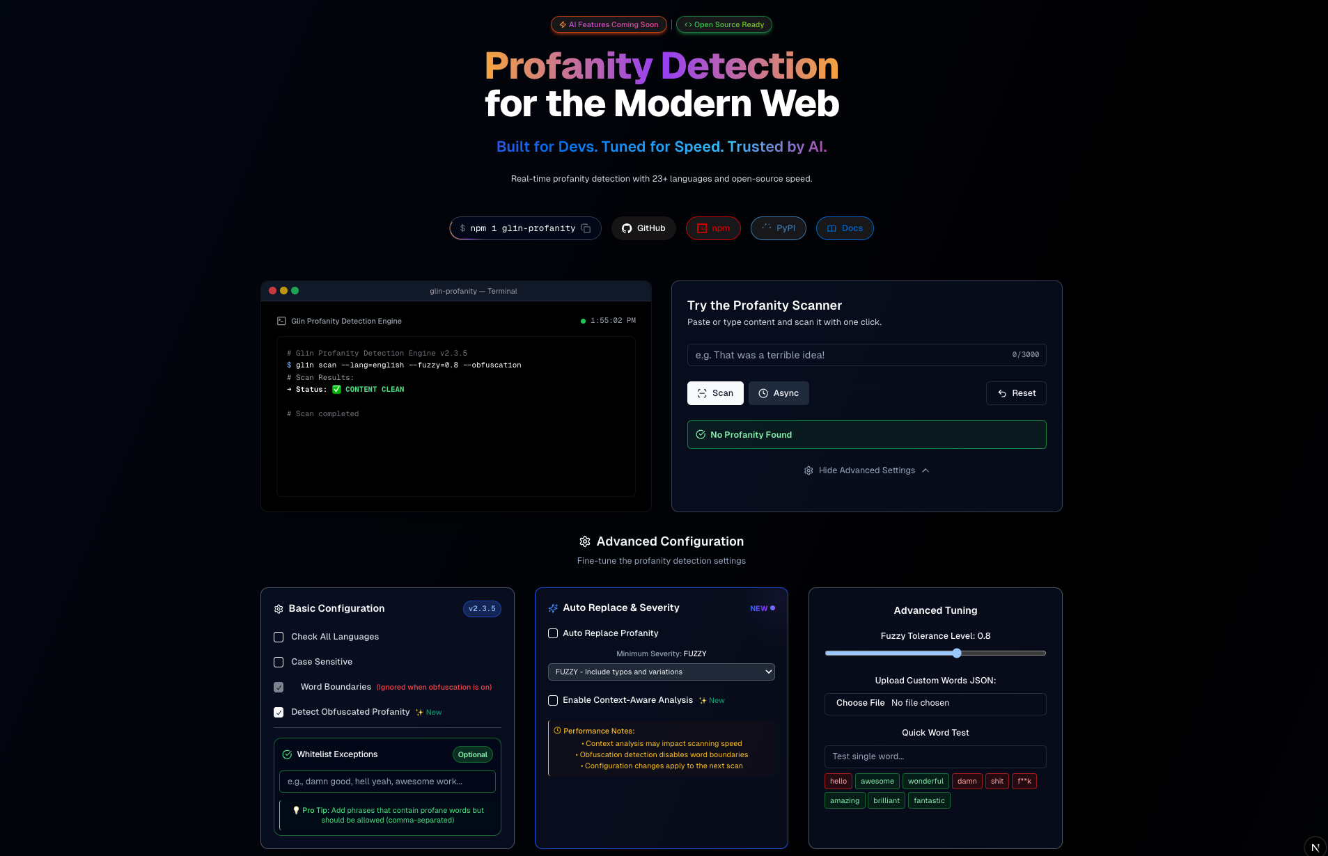 Glin-Profanity v2.3.5 | Advanced Profanity Detection & Content Moderation